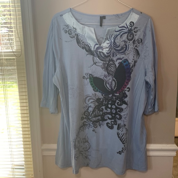 Susan Lawrence | Tops | Susan Lawerence Wms 3x Blue Straight Hem Side ...